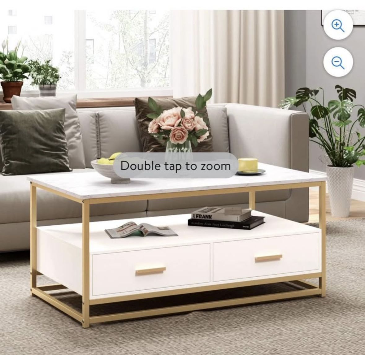 Homfa Modern White Coffee Table with 2 Drawers & Open Shelf, 42.5 ...