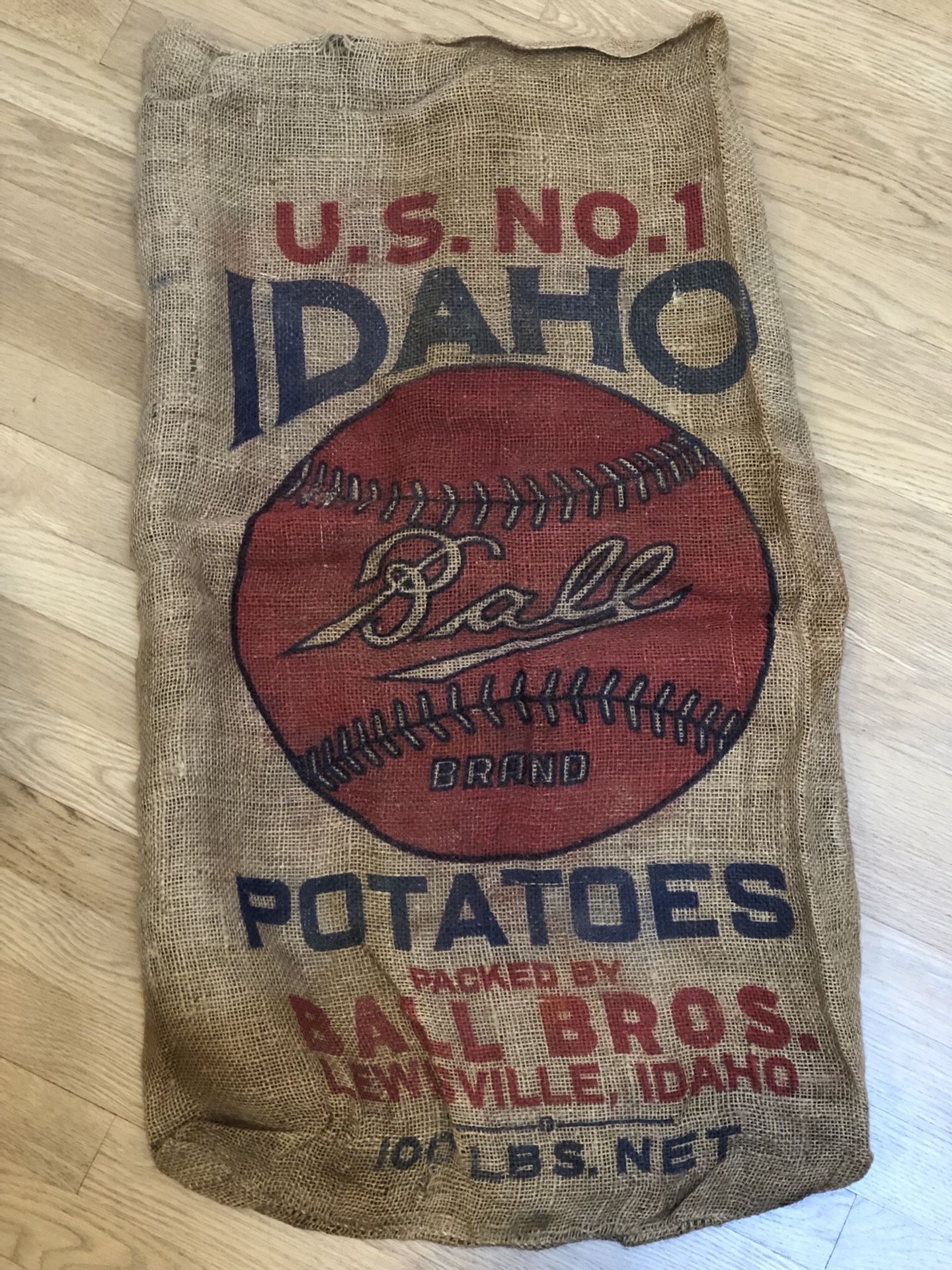 Vintage U.S. Idaho Ball Brand Potatoes Burlap Sack Bag ~ 100 Lbs. Net ...