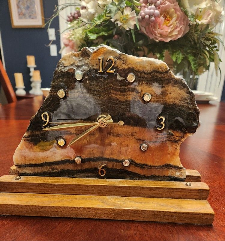 Stunning and gorgeous Natural Brown Agate clock with wood stand for ...