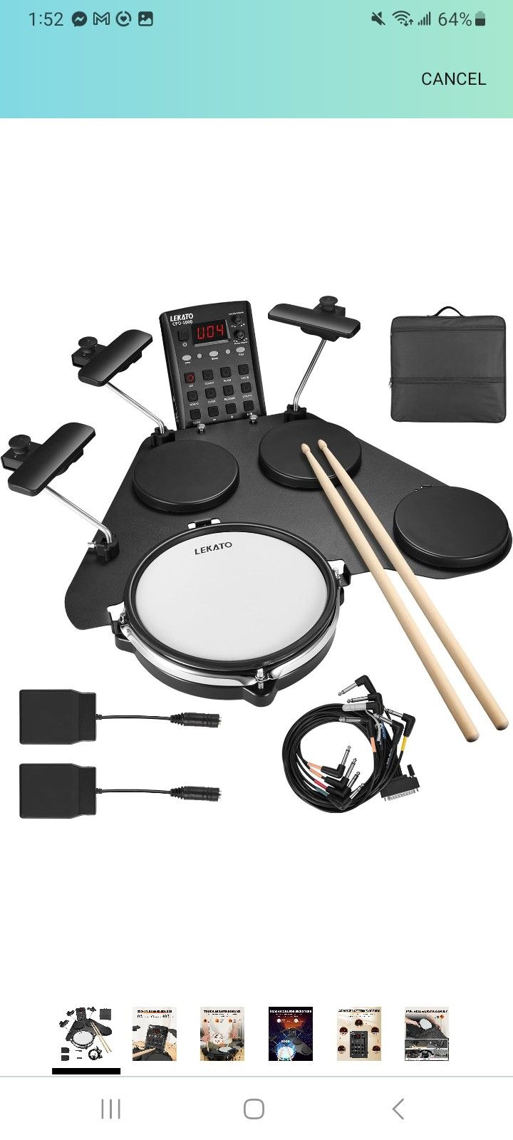 LEKATO Electronic Drum Set, Portable Electric Drum Set for Beginner with Quiet Mesh Snare Drum ...
