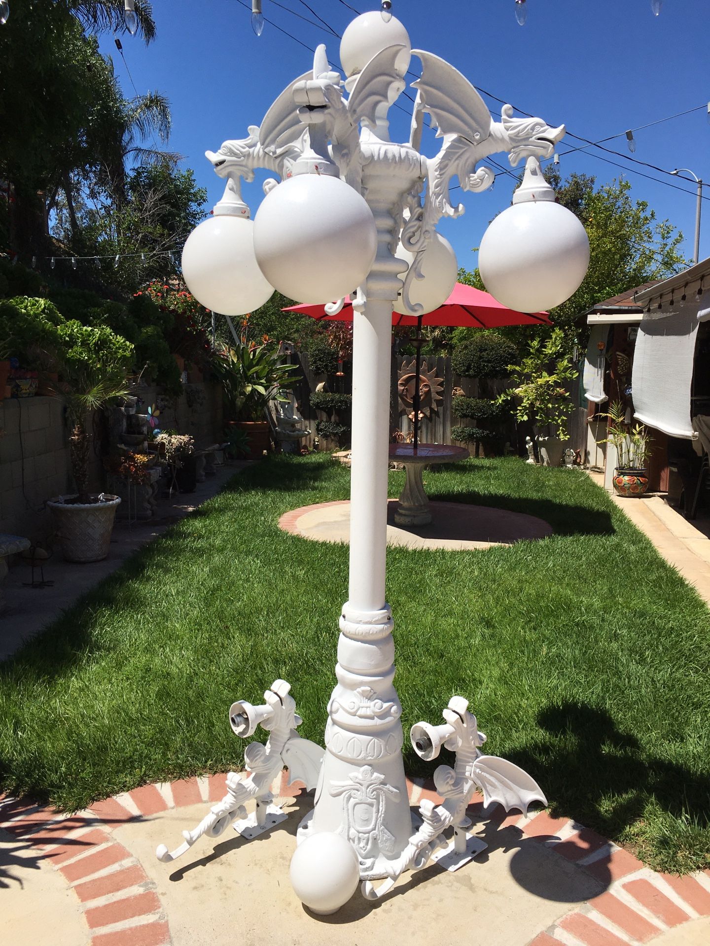 Gargoyle outdoor lamp post with 2 extra gargoyle for wall for Sale in ...
