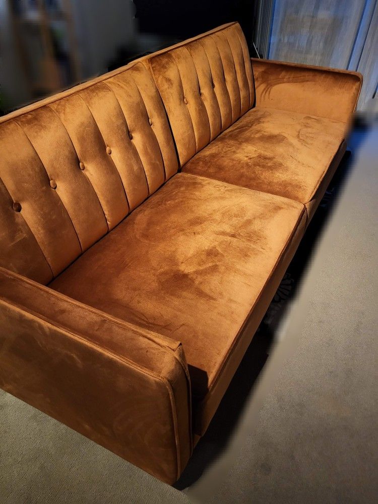 Vintage Rust Color Mercury Row Perdue 81.5" Velvet Square Arm ...