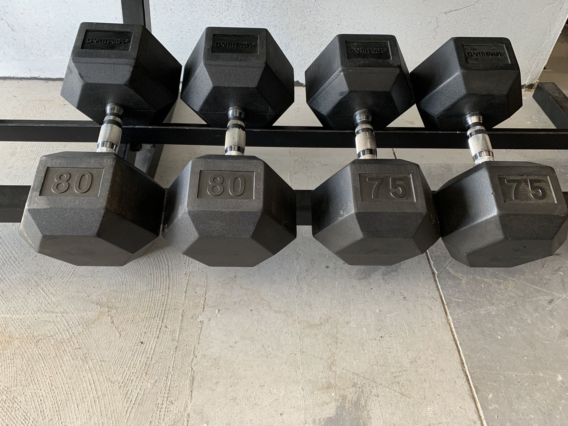 Gympak Commercial Rubber Coated 75 lb & 80 Lb Dumbbells for Sale in ...