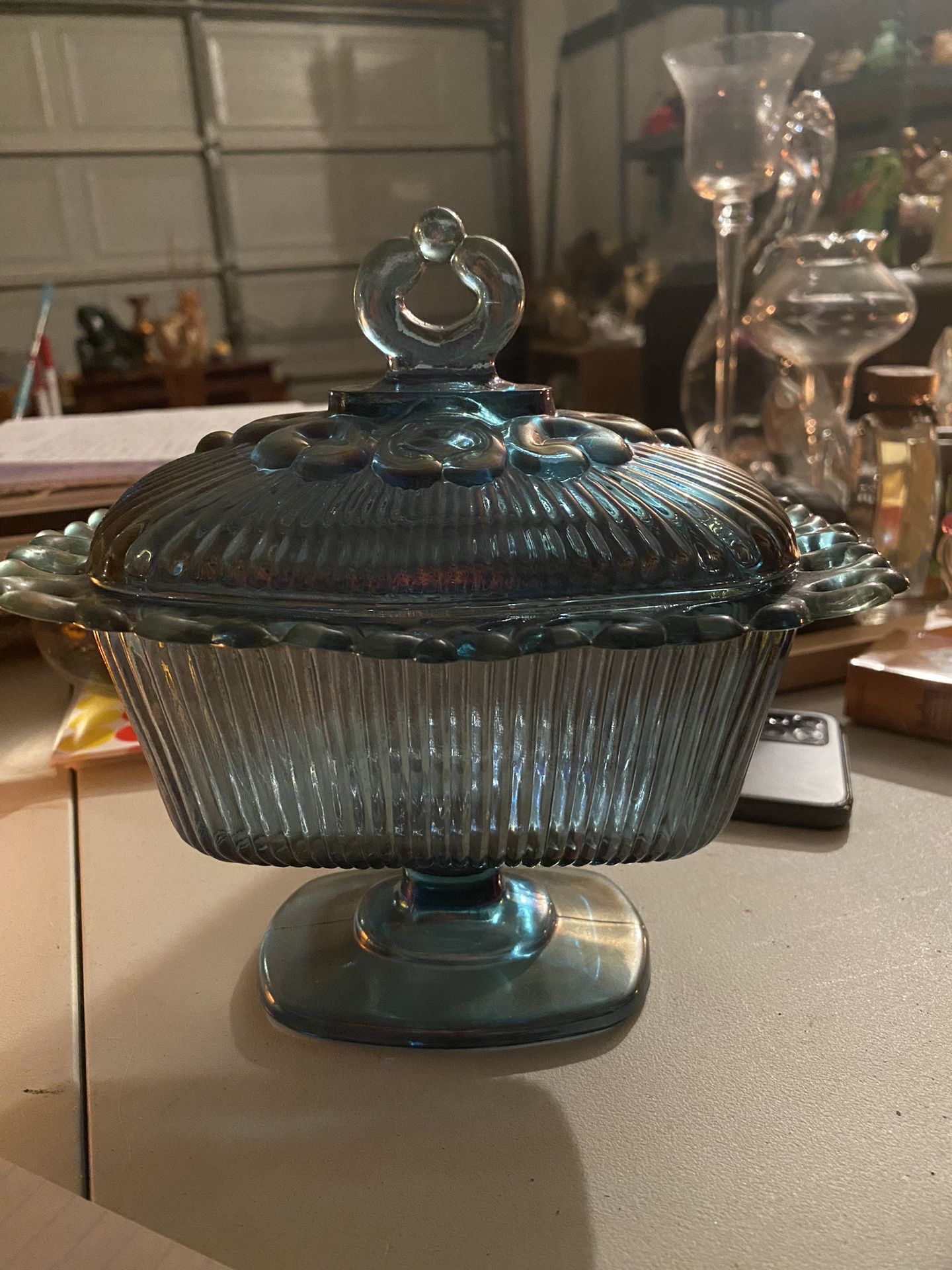 Carnival Glass Candy Dish With Lid
