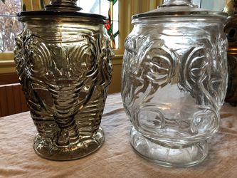 Vintage Clear Glass Owl Jar