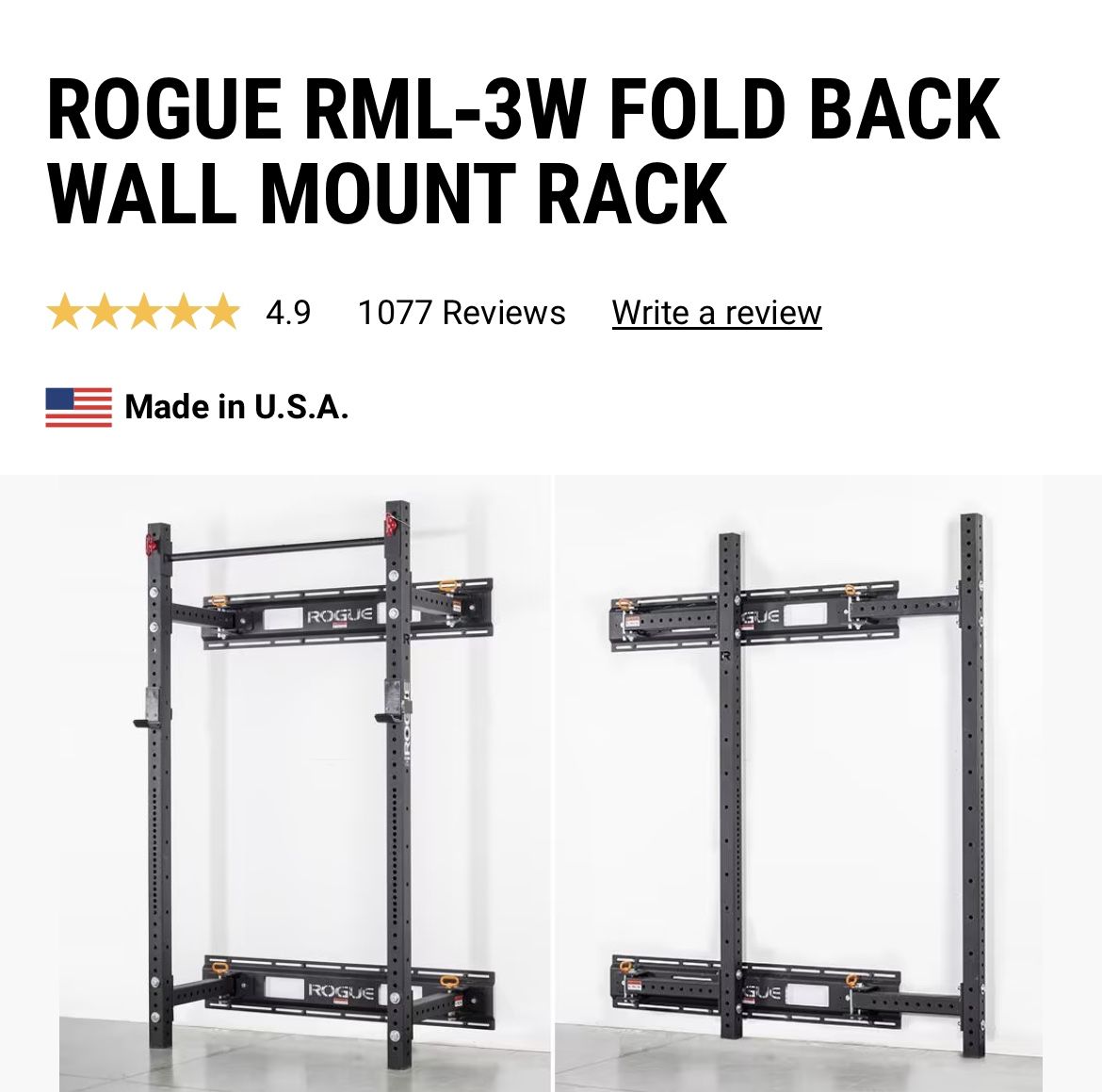 41.5" Depth Racks Only! From Rogue RML-3W Fold Back Rack for Sale in ...