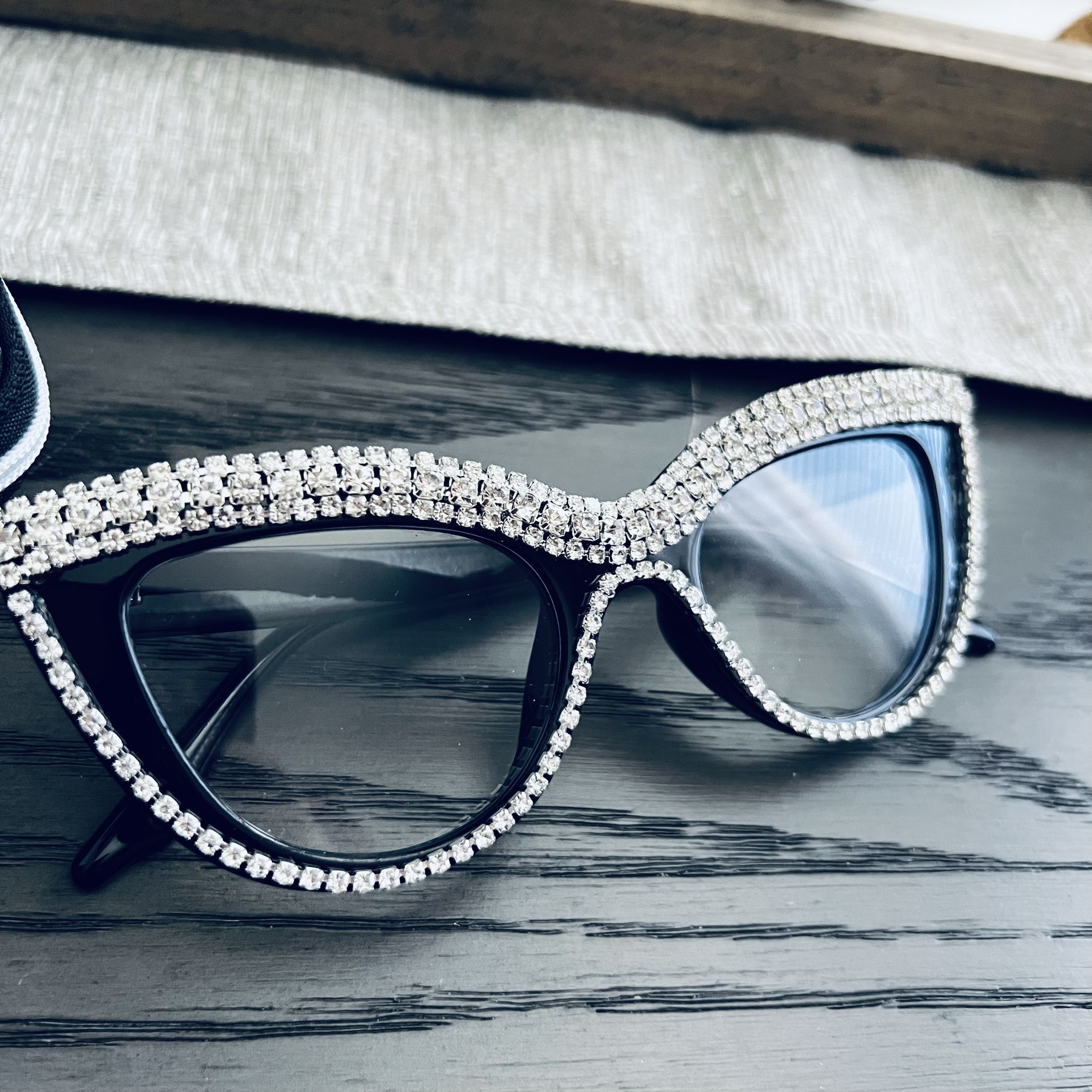 New Rhinestone Vintage Cat Eye Clear Lens Blue Light Blocking Glasses W Free Case And Cleaning