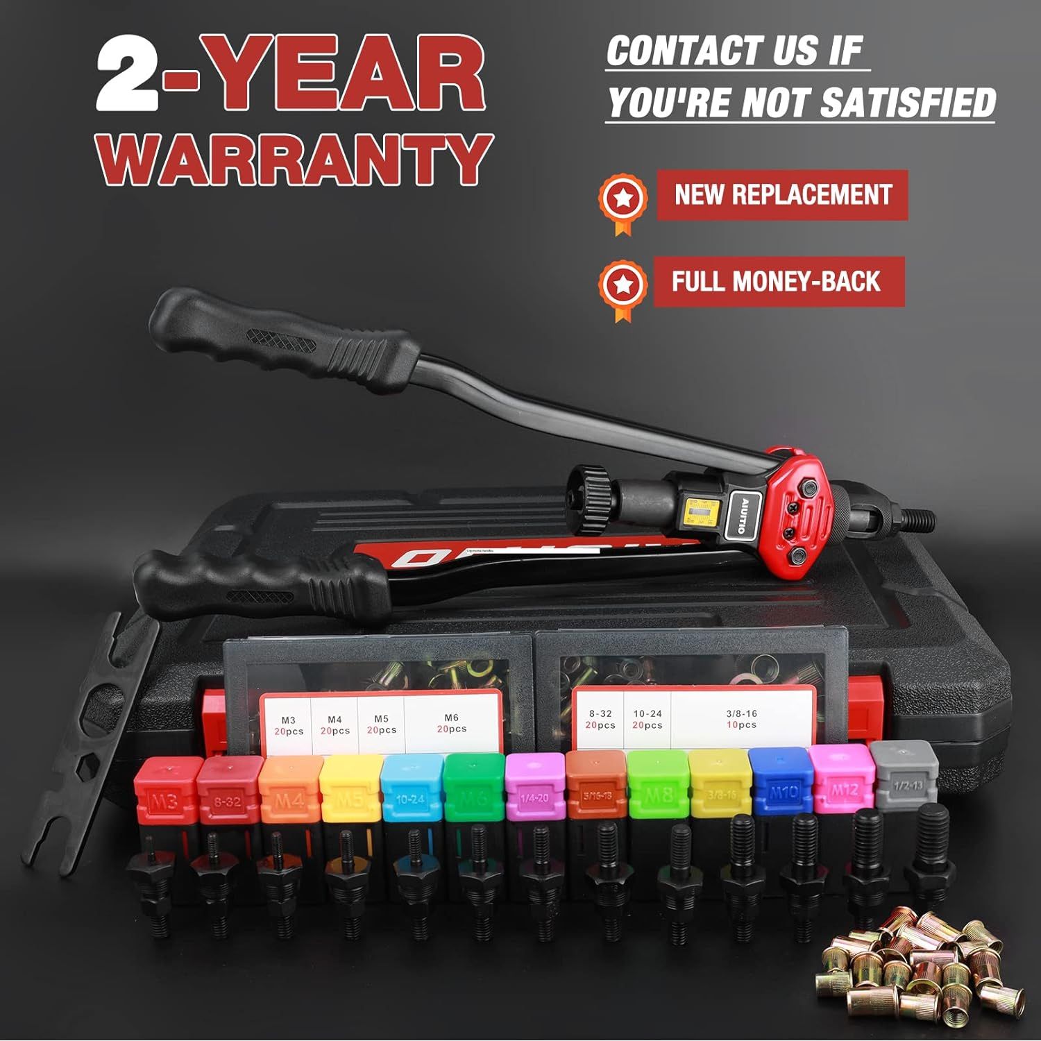 16" Rivet Nut Tool, Rivnut Tool Kit with 13 Metric and SAE Mandrels ...