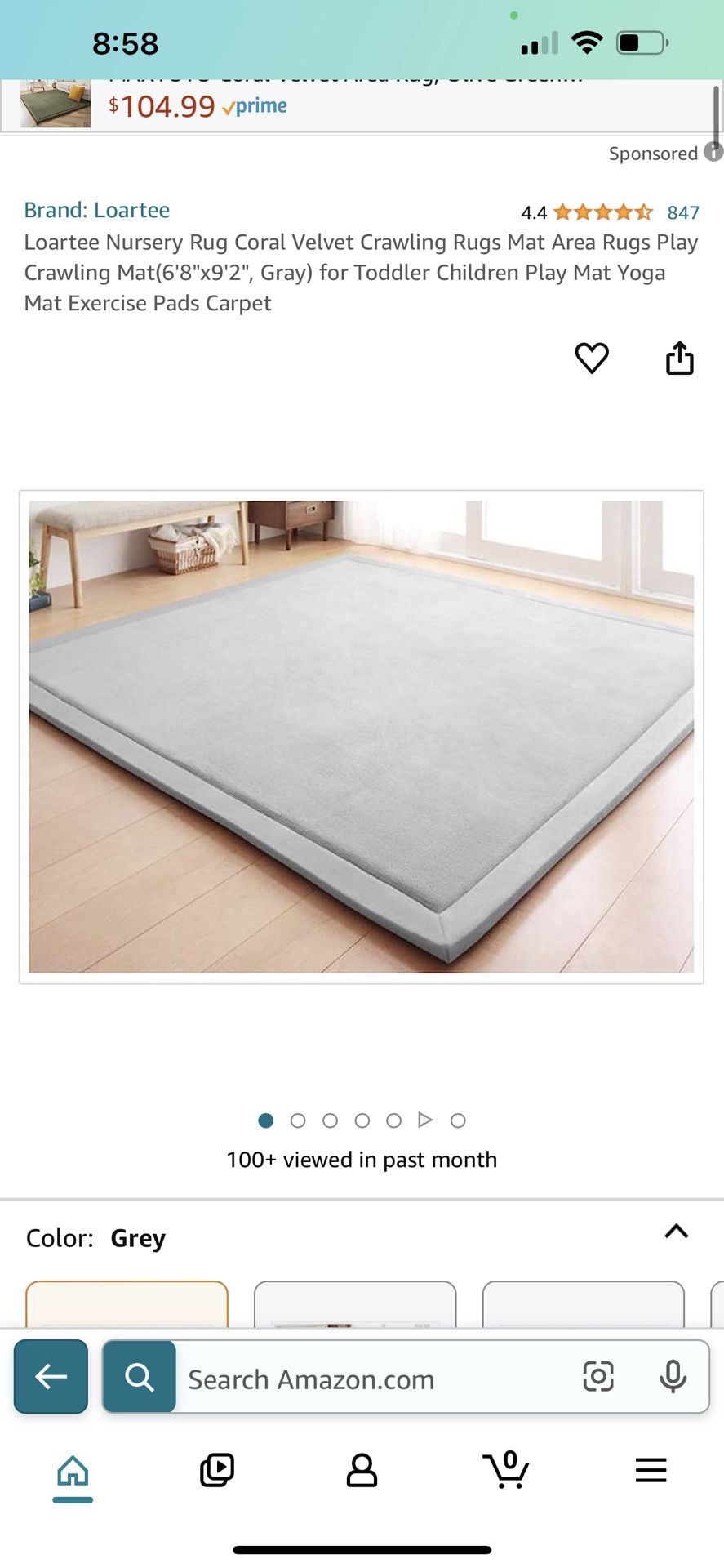 Loartee Nursery Rug Coral Velvet Crawling Rugs Mat Area Rugs Play ...