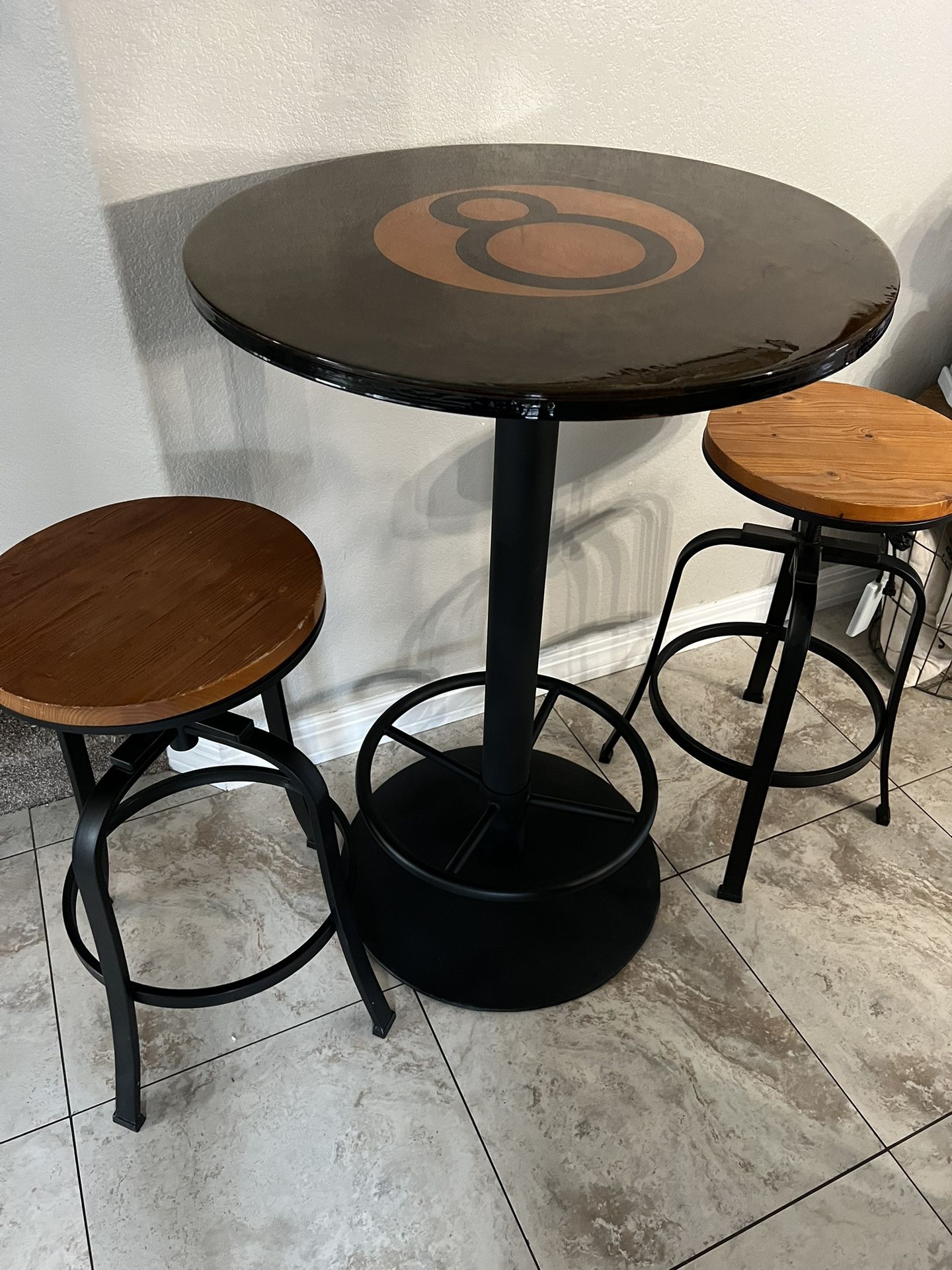 Wood 8 Ball Pool Bistro Pub Table With 2 Stools for Sale in Mesa, AZ ...