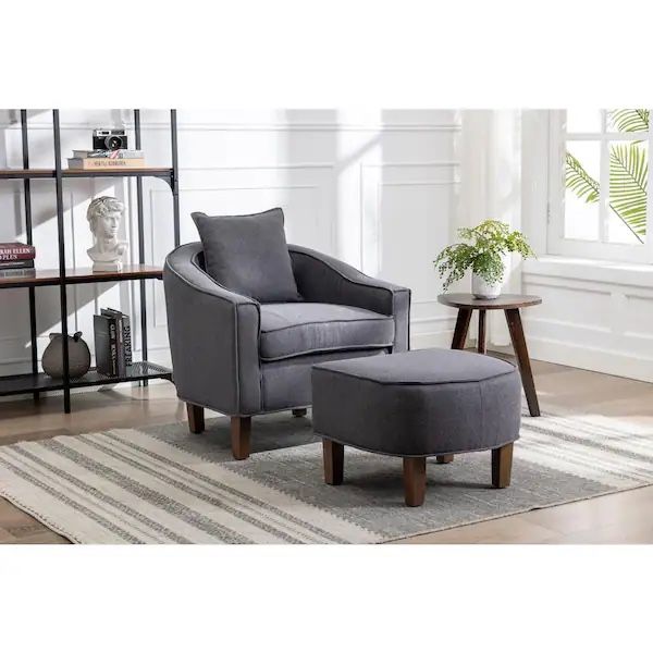 Modern Upholstered Comfy Dark Gray Linen Fabric Accent Chair with ...