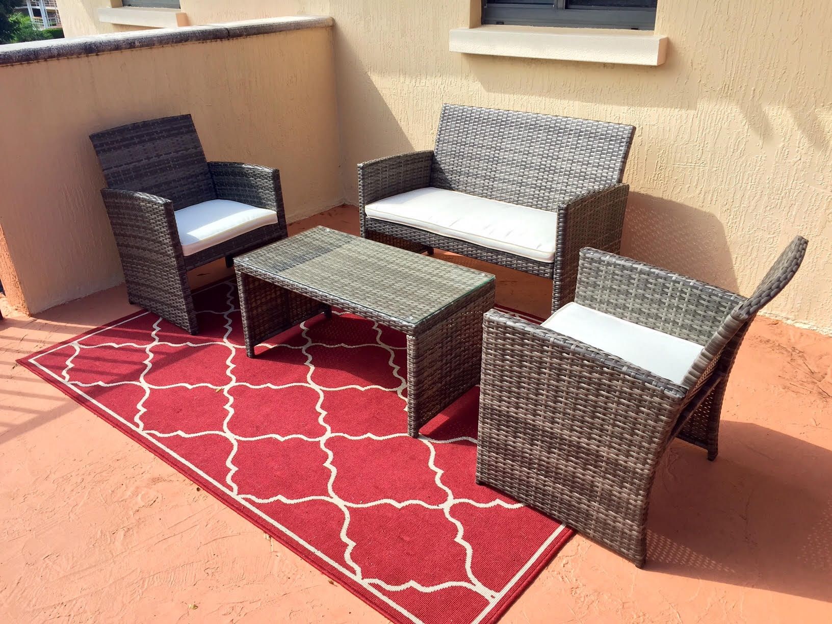New Gray Wicker Patio Set - 4 pc Outdoor Fu rnit ure Set with Glass Tab ...