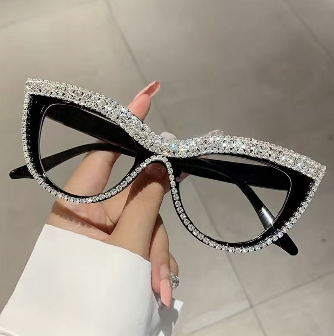 New Rhinestone Vintage Cat Eye Clear Lens Blue Light Blocking Glasses W Free Case And Cleaning