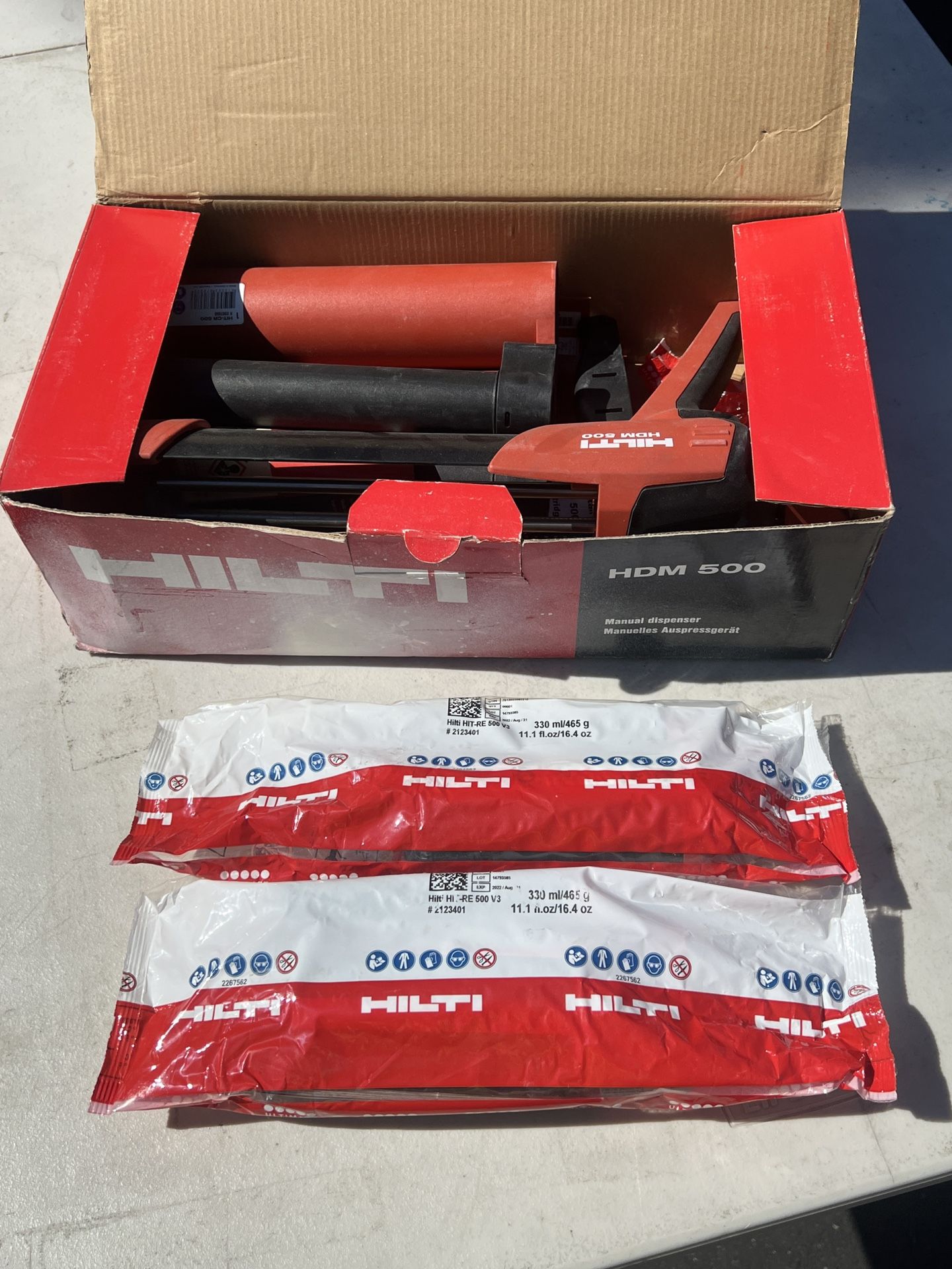 HILTI HDM 500 Manual Dispenser W/ 2 Epoxy Adhesives Cartridges for Sale ...