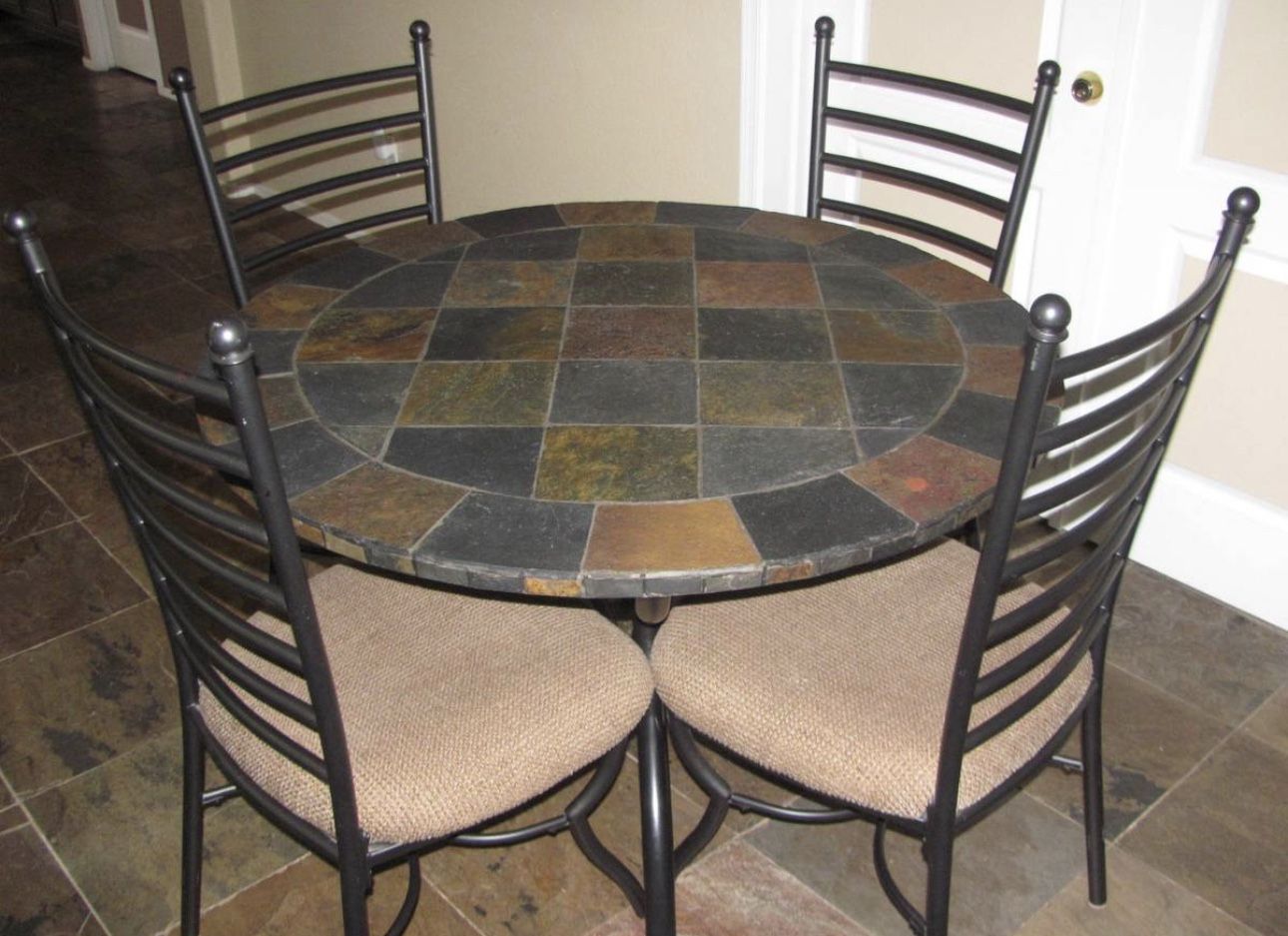 Table with 4 chairs Ashley Furniture Round 45 inch slate Stone Top for ...