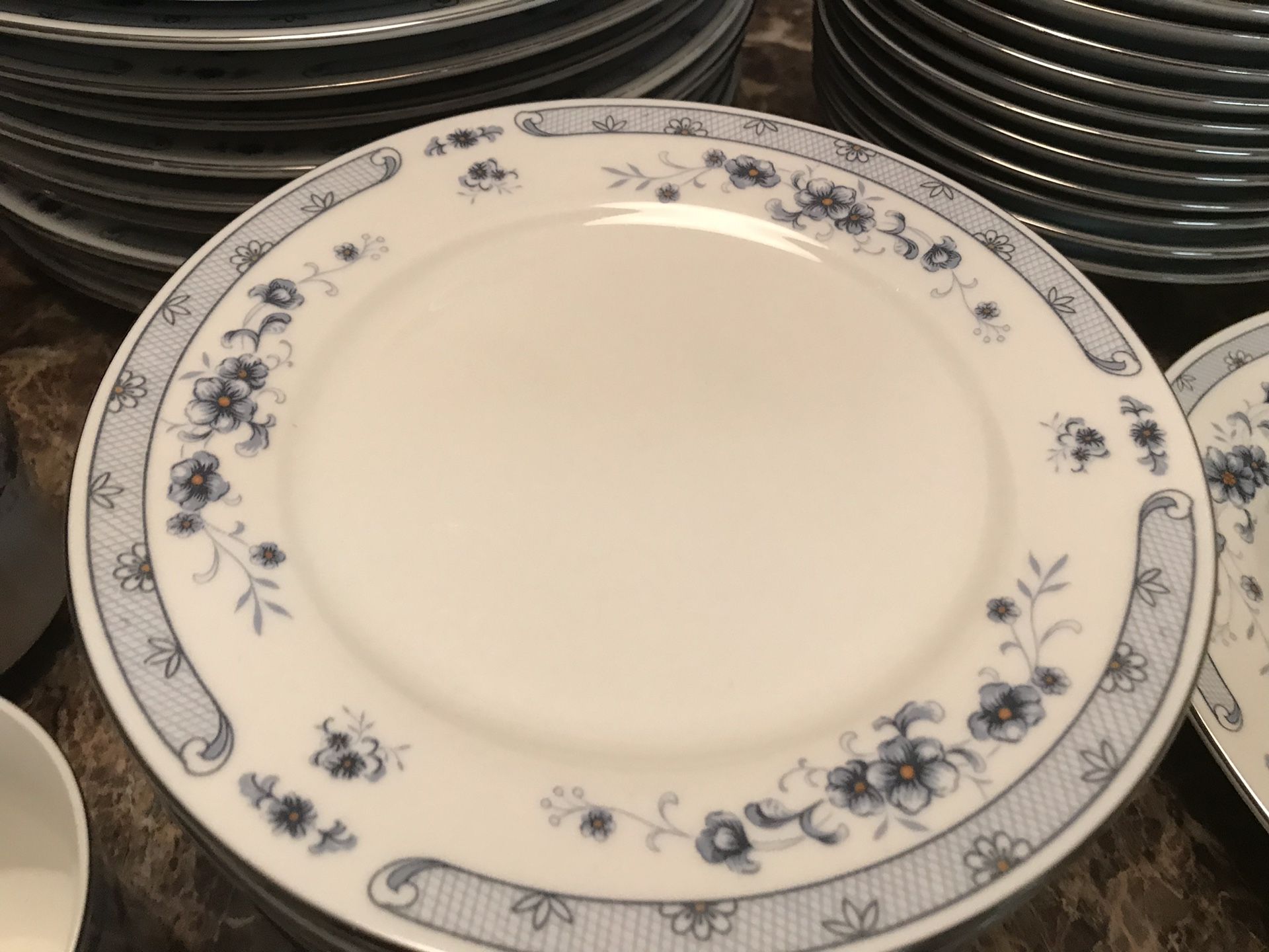 Vintage Sango China Valencia Pattern 8223 Platinum Rim Blue Floral ...