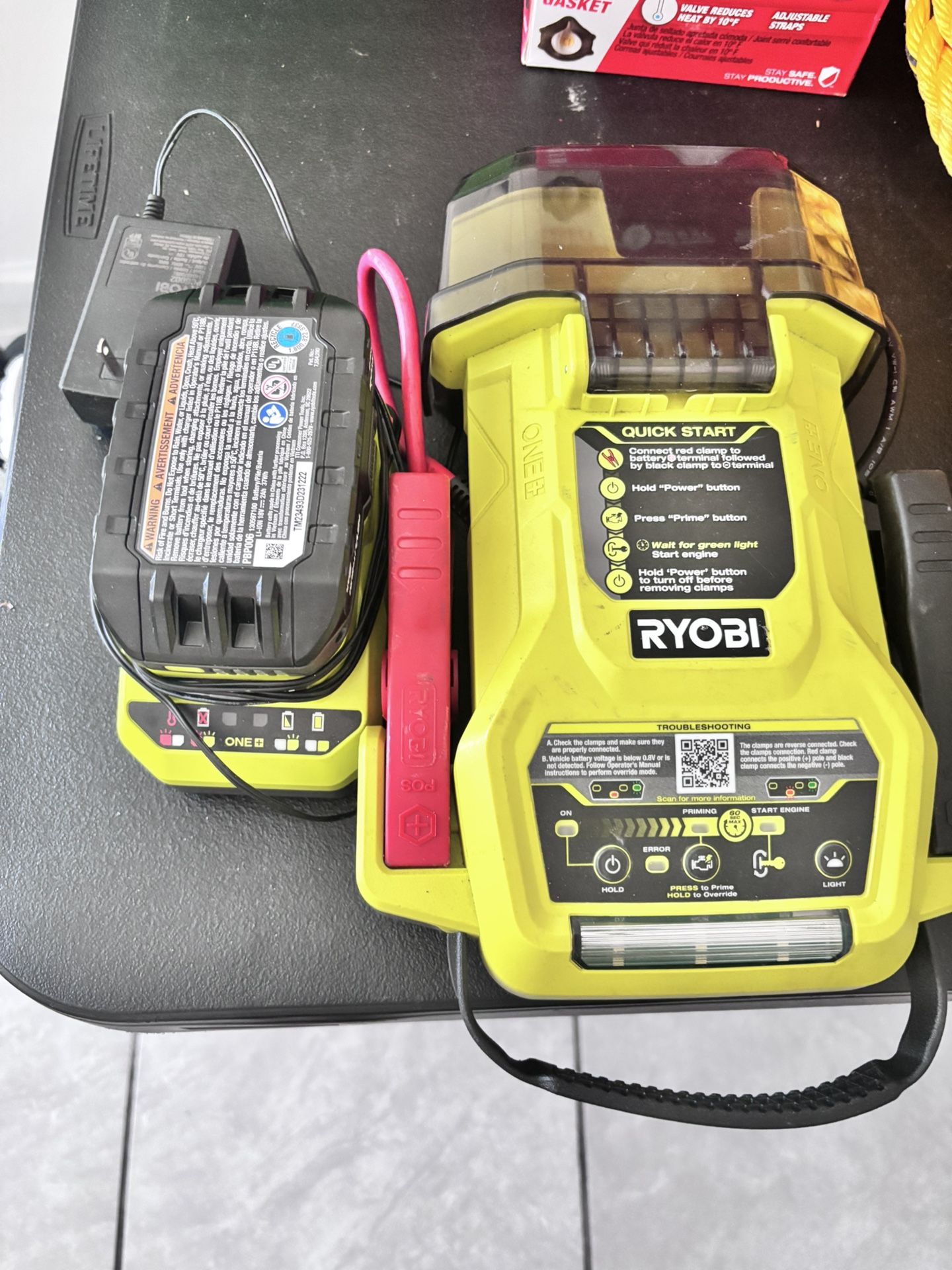 RYOBI ONE+ 18V Cordless 1600A Jump Starter with LED Work Light Kit with ...