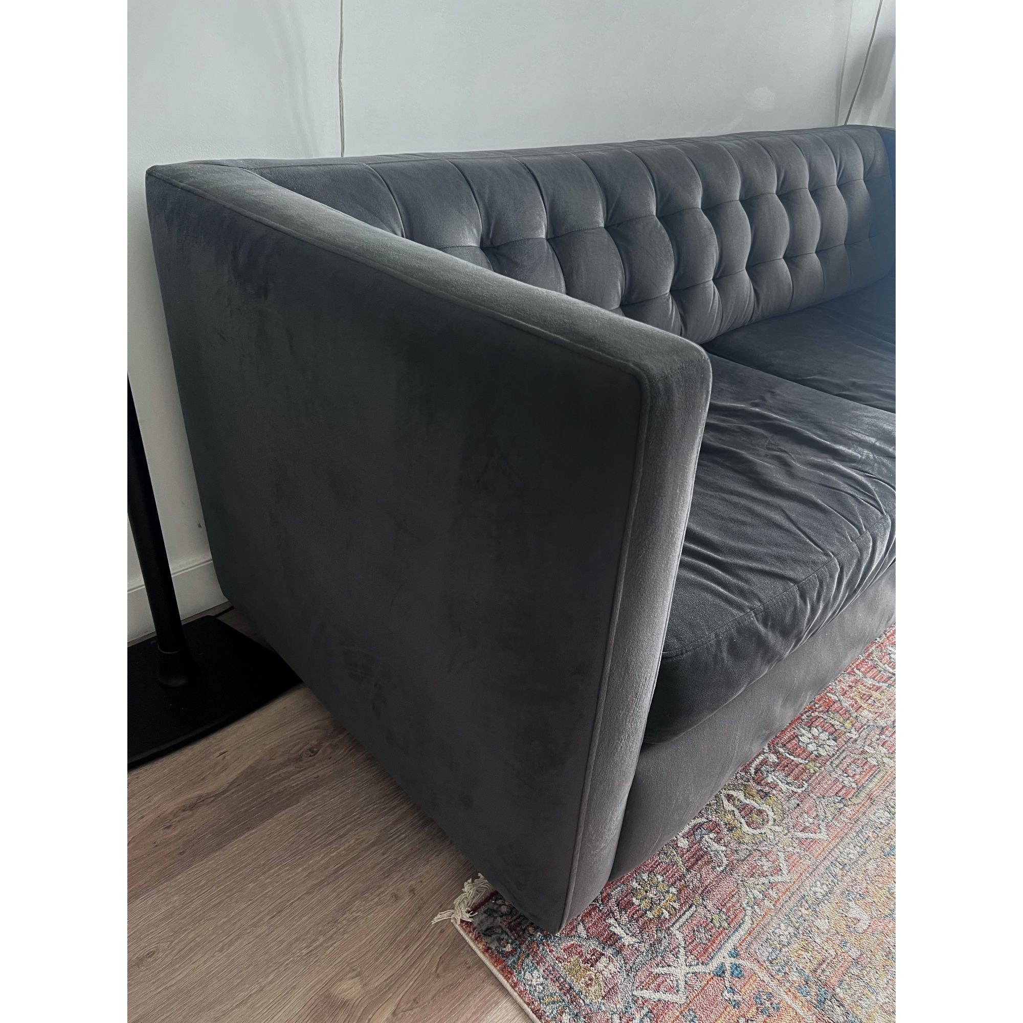 West Elm 82 inch couch sofa blue gray Rochester Chesterfield velvet shadow for Sale in Brooklyn NY OfferUp