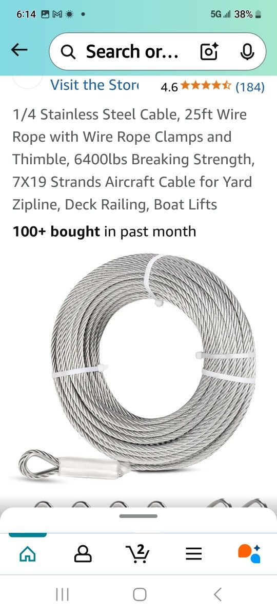 Zip Line Cable 1/4 25 Ft for Sale in Claremont, CA - OfferUp