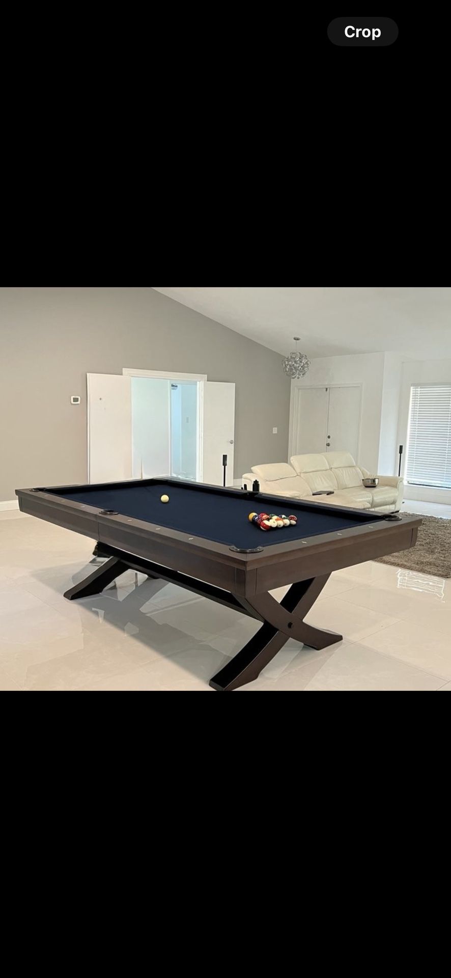 Snooker table, storage bench, snooker accessories, and a ping pong ...