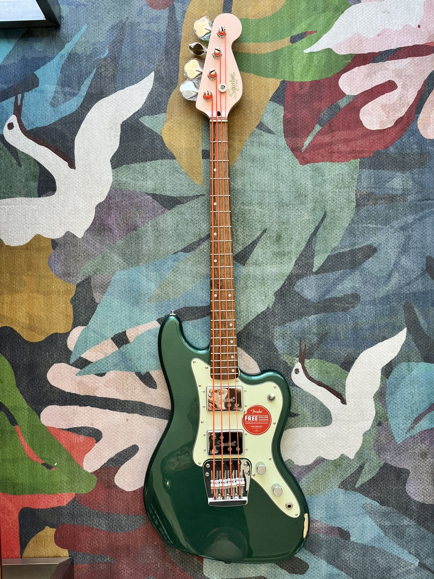 2023 Squier Rascal Bass Shell Pink Headstock Sherwood Green Body for ...