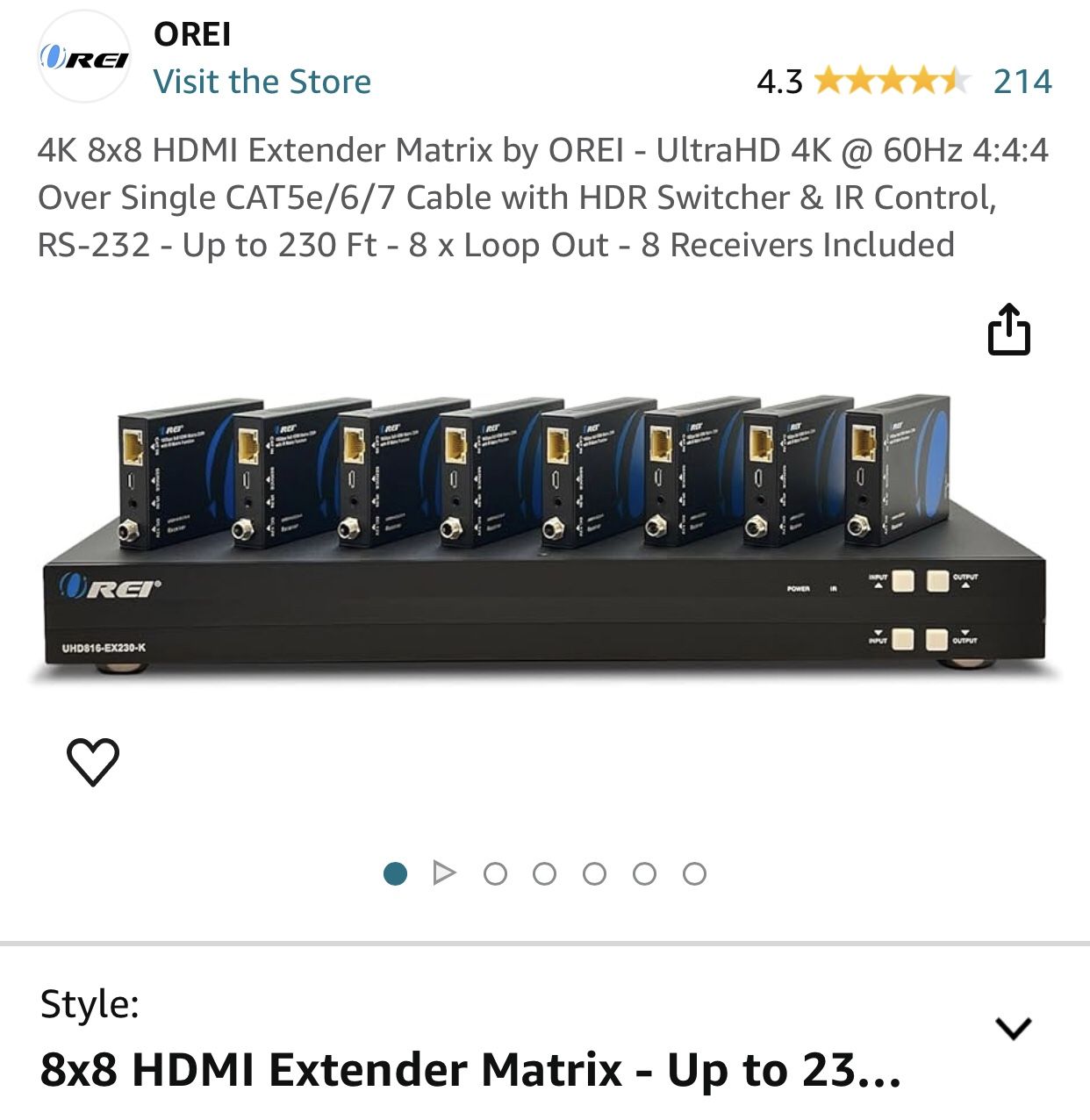 4K 8x8 HDMI Extender Matrix by OREI - UltraHD 4K @ 60Hz 4:4:4 Over ...