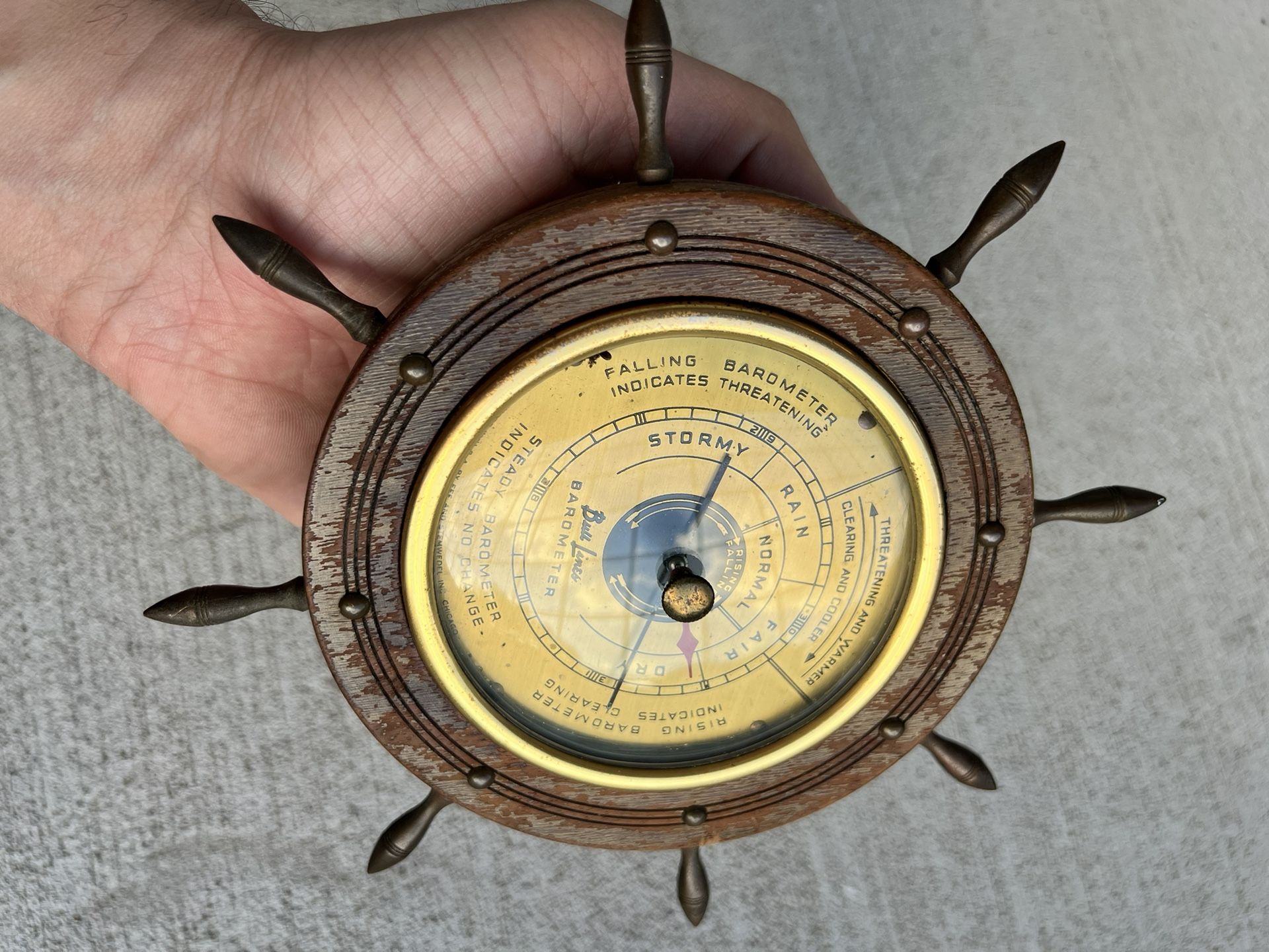 Vintage Nautical Aneroid Barometer – Ship Wheel Design – Brass & Wood ...