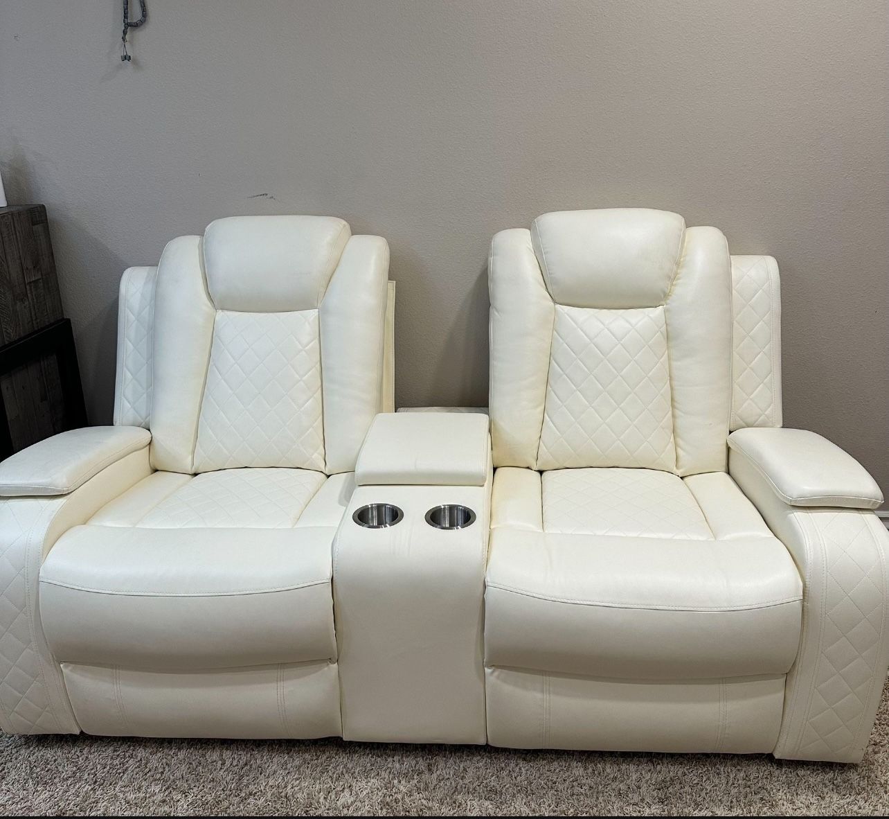 75.25 in. Breathing Leather Dual Power Living Room Reclining Sofa With ...