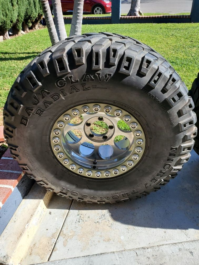 40 inch tires on 18" omf beadlocks jeep bronco ford dodge set of 5 5x5 ...