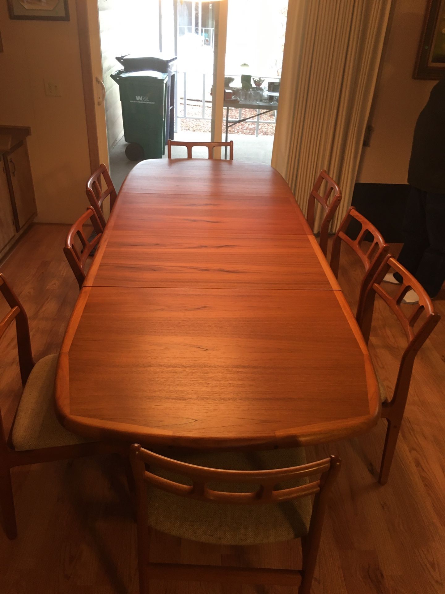 D-Scan Teak Table with 8 Matching Upholstered Chairs, 2 Leafs w/Table ...