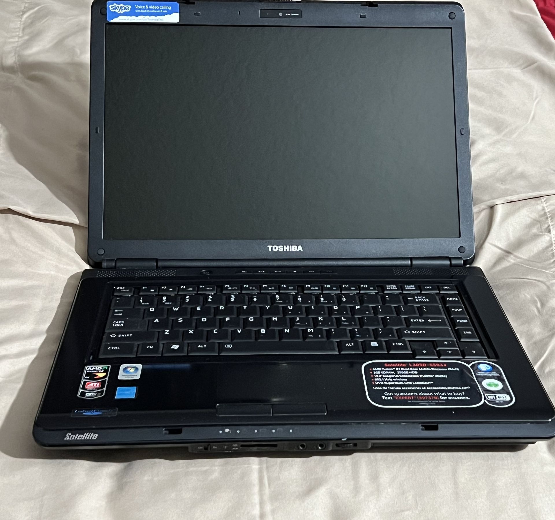 Toshiba Satellite L305D-S5934 AMD Turion X2 2GHz 160GB HDD 4GB RAM 15.4 ...