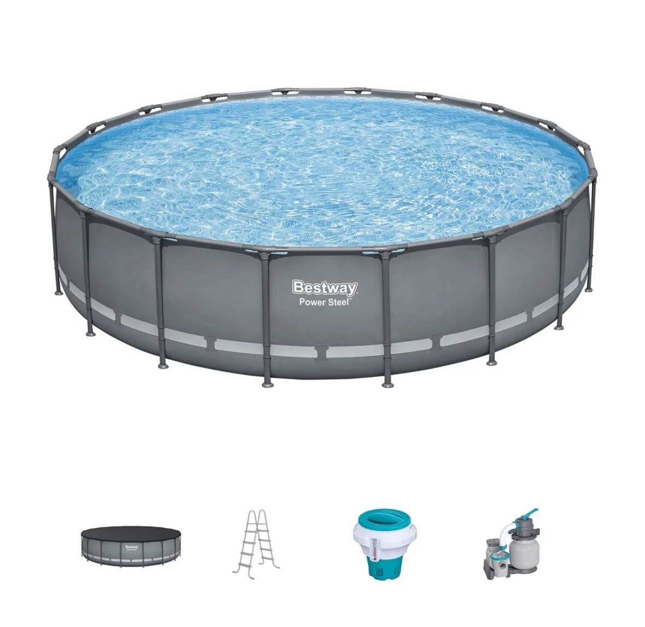 Bestway Power Steel 18’ x 48” Round Above Ground Pool Set Outdoor House ...