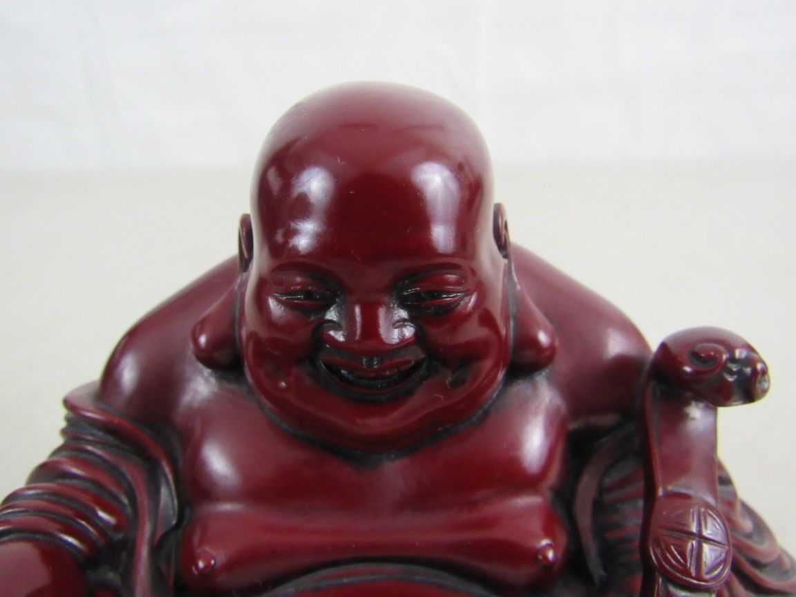 Buddha Sitting Laughing Happy Good Luck Fortune Heavy Red Resin Statue ...