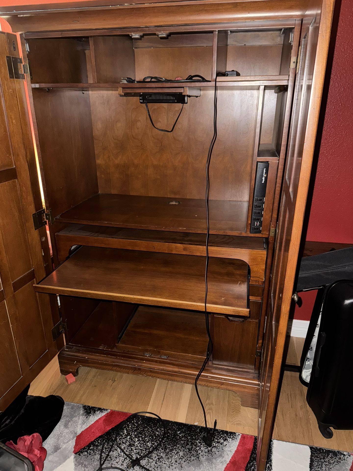 Solid Wood Hideaway Desk / Work-from-Home Cabinet with Built-in Outlets ...