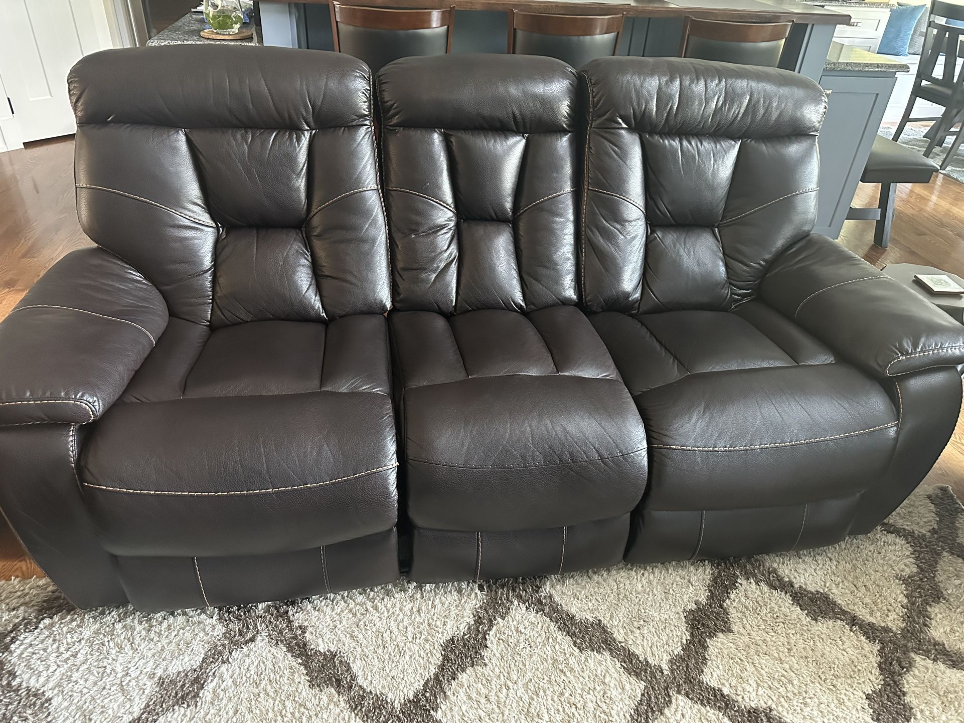 Recliner Coach + 2 Rocking Recliner Armchairs, Faux Leather Living Room ...