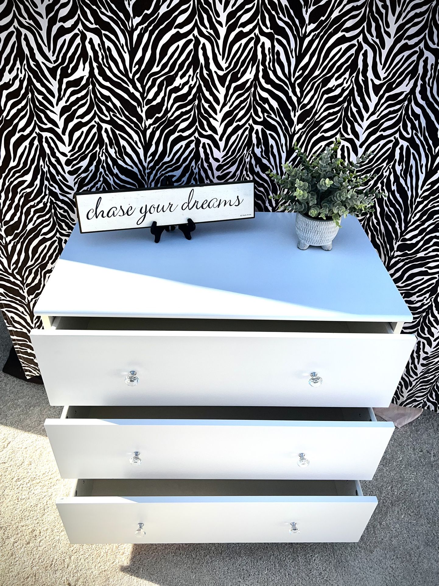 Beautiful refinished three drawer dresser/chest with new Crystal ...