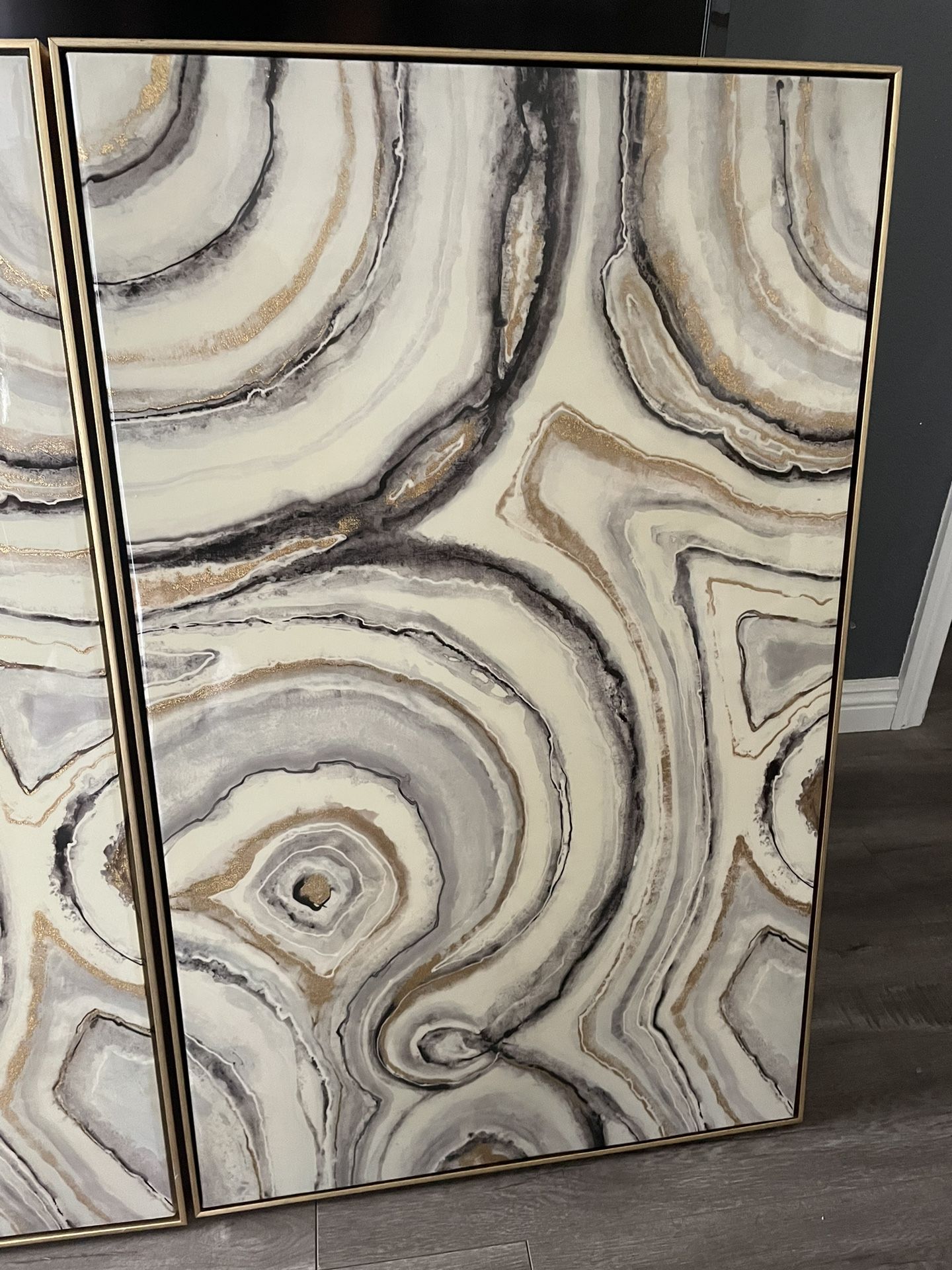 Geode Framed Art Canvas Big Wall Art (3) - Gold and Neutral Gray ...