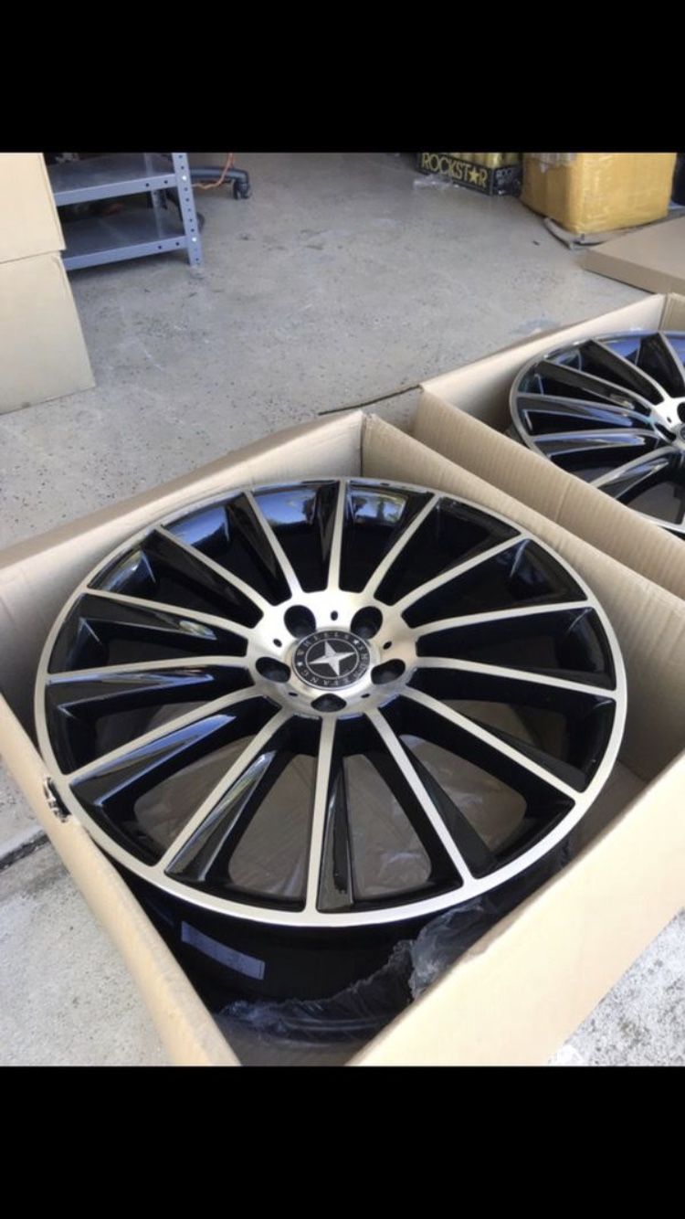 SET OF FOUR 19" MERCEDES BENZ BLACK S AMG STYLE RIMS WHEELS FITS S430 ...