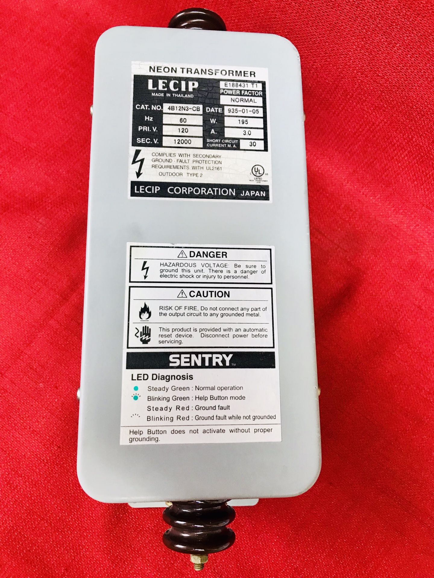 LECIP SENTRY NEON TRANSFORMER PRI 120V SEC 12000V 3A 4B12N3-CB 195W ...