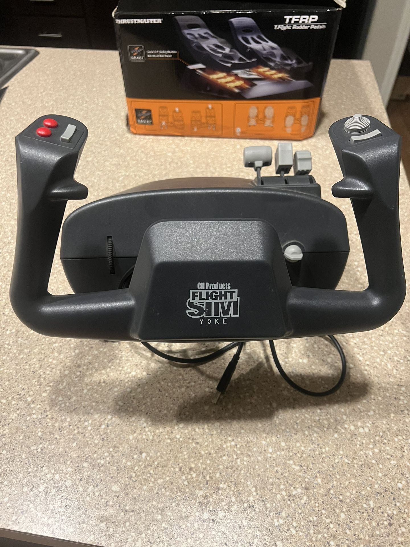 Flight Sim (Yoke and Brand New Thrust Flight Rudder Pedals) for Sale in ...