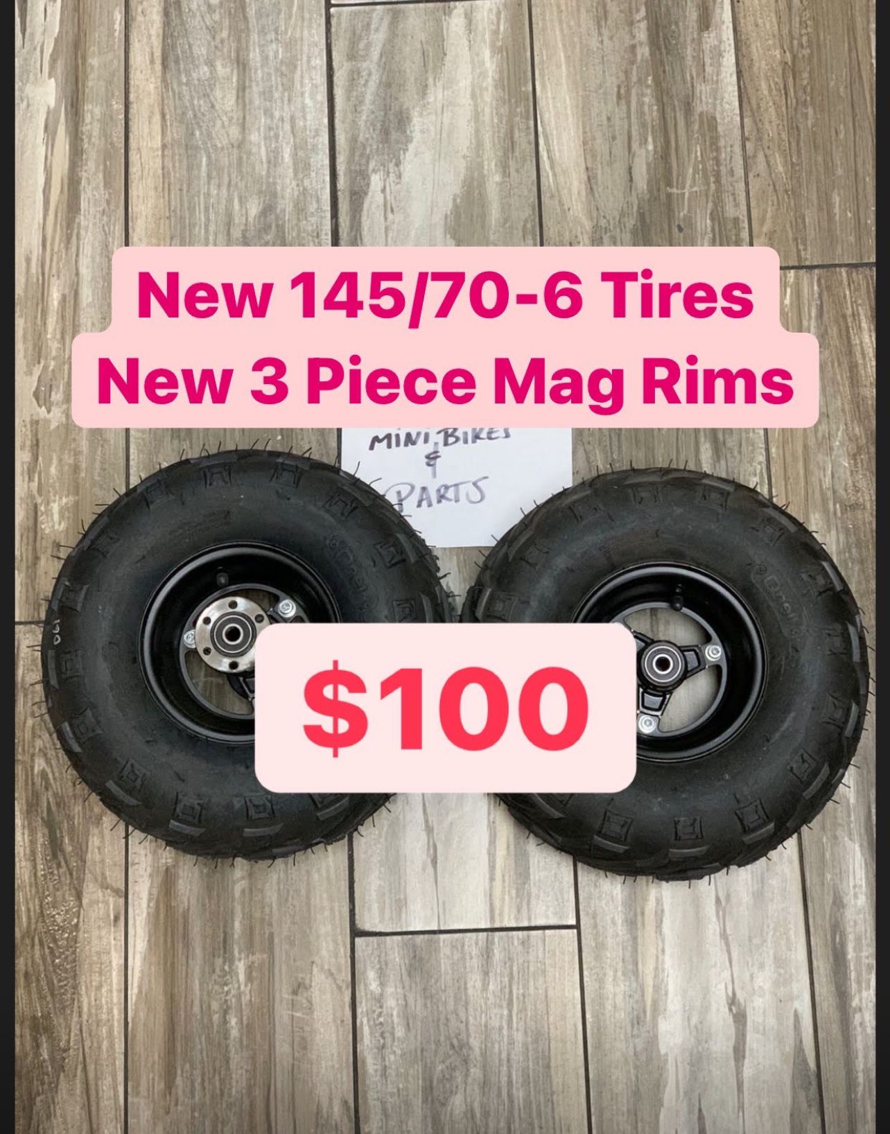 NEW 6 inch Two Piece Mag Rims FRONT & BACK NEW Tires 145/70-6 6” Mini ...