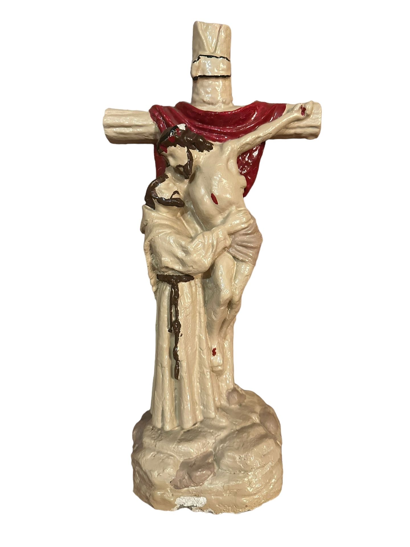 VTG Chalkware Jesus on Cross w/ Saint Frances Of Assisi Roman Art Co 12 ...