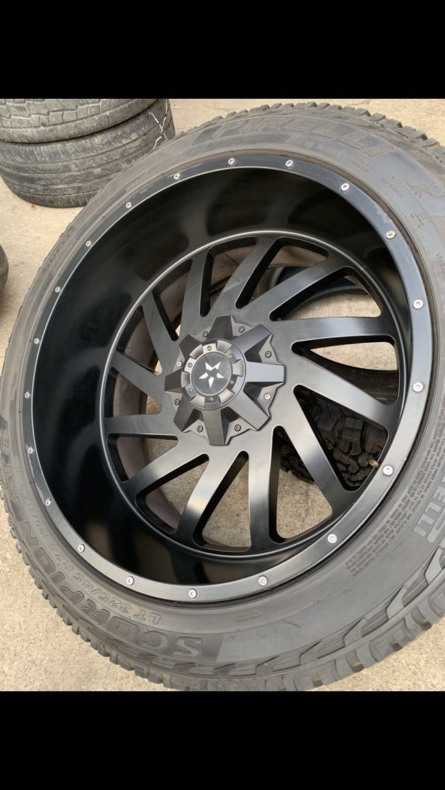 Like New 24x12 Black Off Road Rims & All Terrain Tires 6 Lug Wheels 6 ...