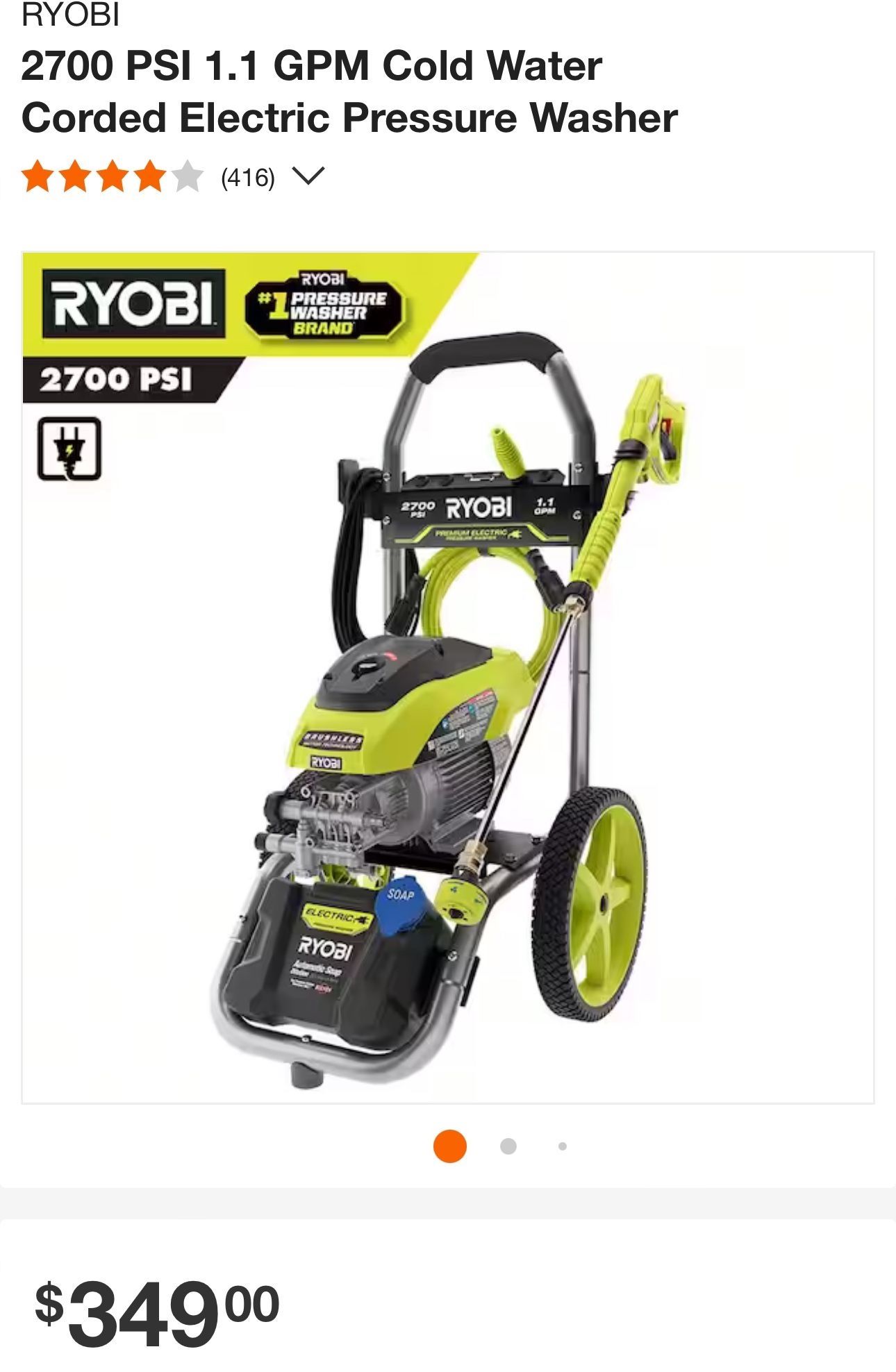 RYOBI 2700 PSI 1.1 GPM Cold Water Corded Electric Pressure Washer for Sale in Bakersfield CA OfferUp