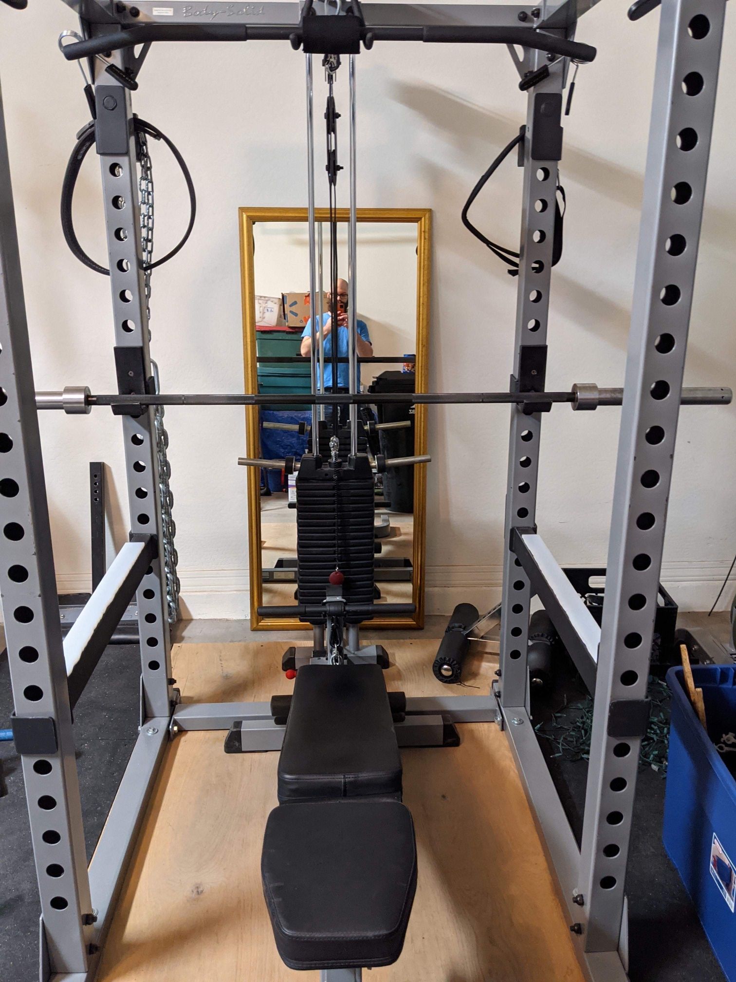 Body Solid Power Rack + Cable Pulldown / Lat Tower Home Gym Setup for ...