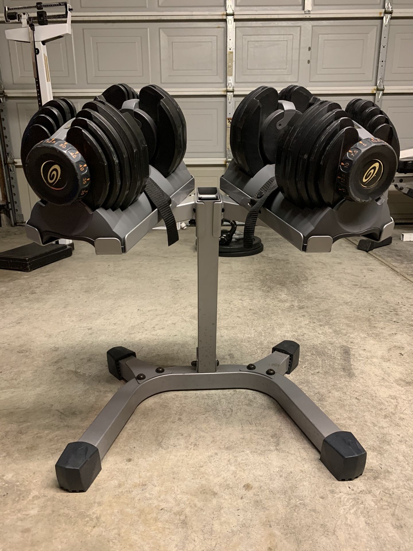 Nautilus Ajustable Dumbbell Set With Stand 5-52.5 pounds for Sale in ...