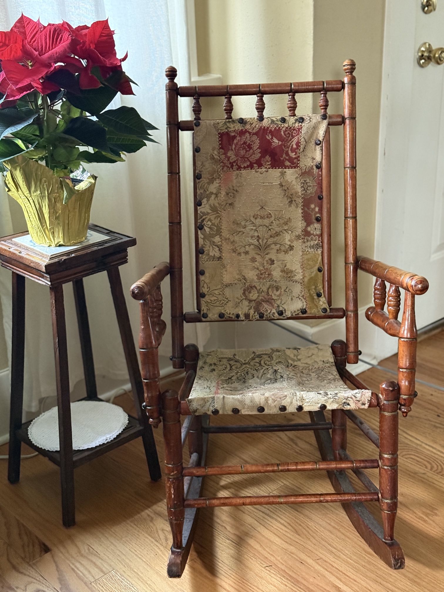 Antique Spindle And Tapestry Rocking Chair for Sale in Tacoma, WA - OfferUp