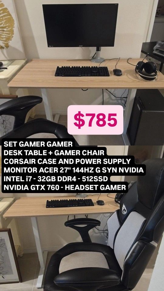 Set GAMER I7 32GB DDR4 GTX 760, ACER GAMER 27 144HZ DESK AND CHAIR for ...