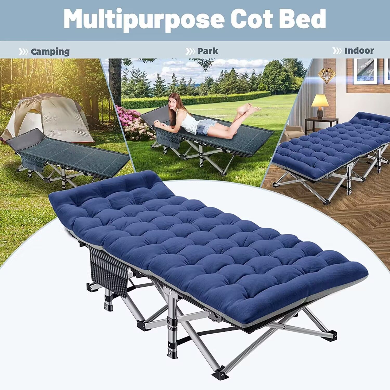 Folding Camping Cot for Adult Portable Outdoor with Soft Mattress Carry ...