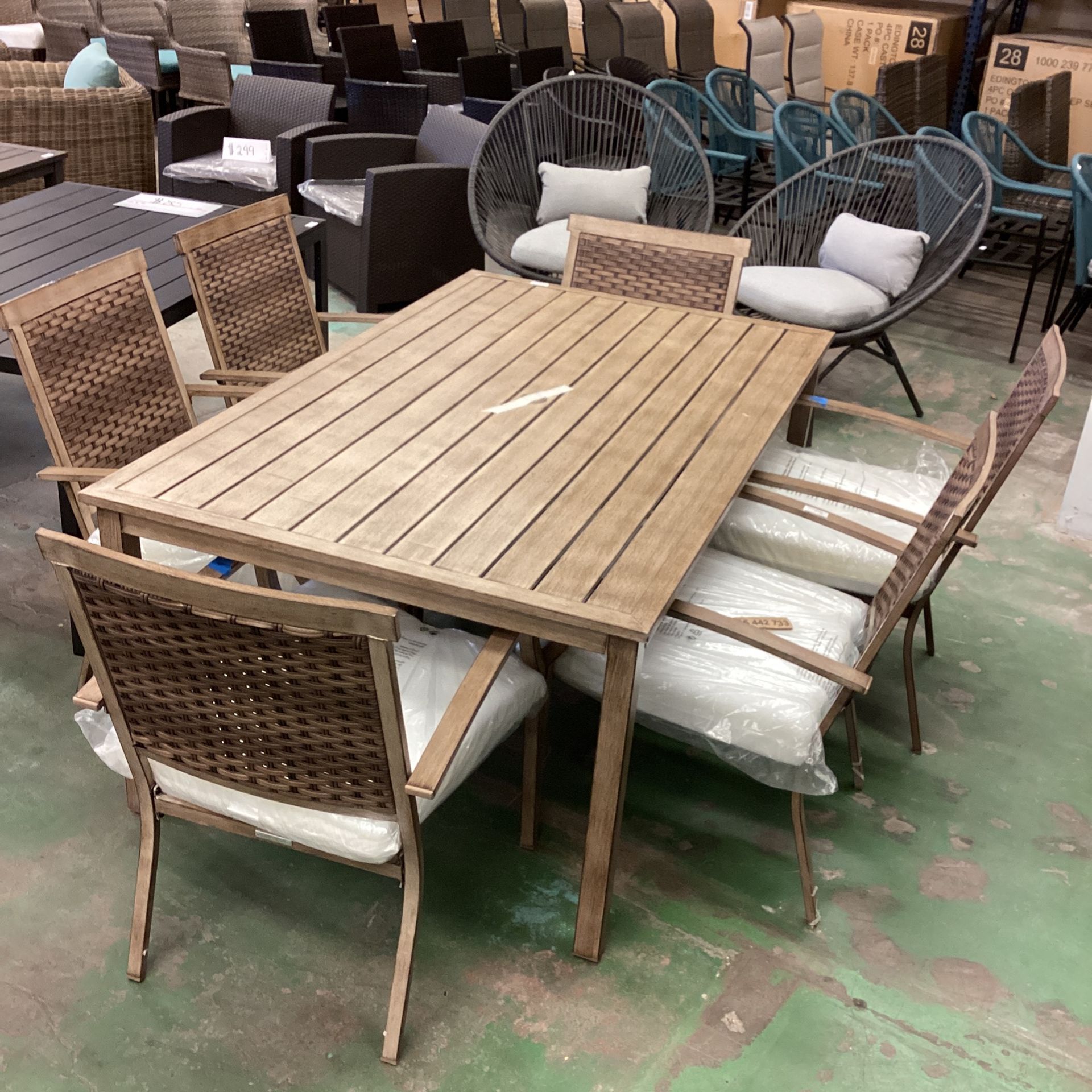 Hampton bay Geneva 7 Piece Brown Wicker Outdoor Patio Dining Set with CushionGuard Stone Gray Cushions for Sale in Phoenix AZ OfferUp